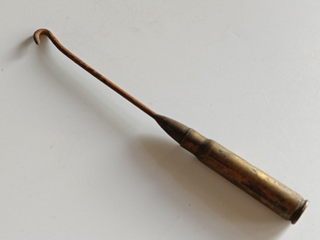 French WW1 Trench Art Button Hook Lace Pull Crochet Copper Brass and ...