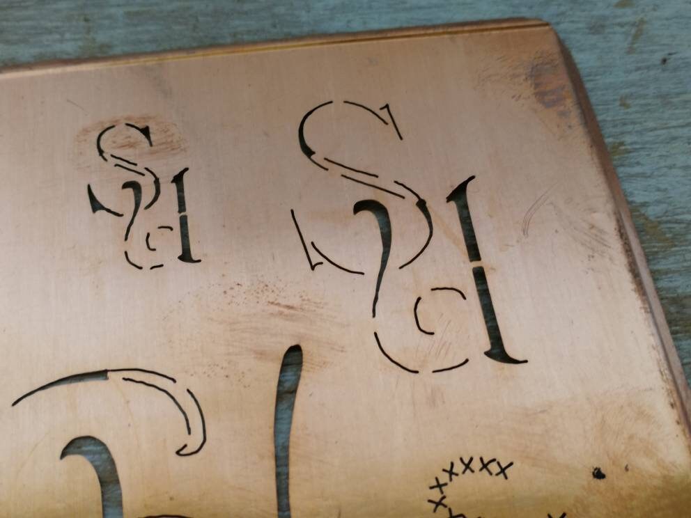Antique Copper Stencil Monogram Initials S U Art Nouveau Script ...