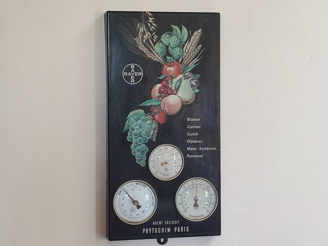 Vintage Bayer Phytochim Enamel Sign Thermometer Barometer Pharmacy ...