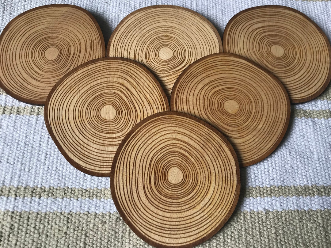 Wooden Engraved Tree Ring Coasters - Etsy