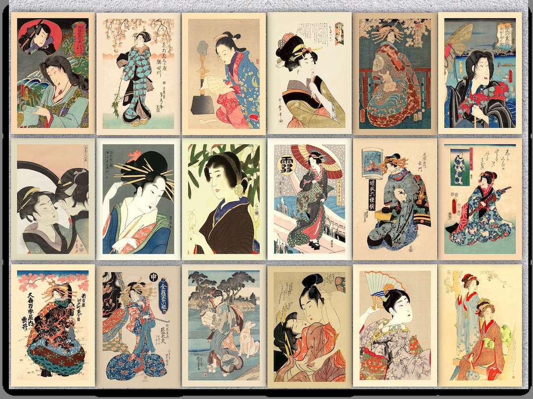 Japanese Women Art Postcards | Set of 18 Ukiyo-e Style Prints | Vintage ...