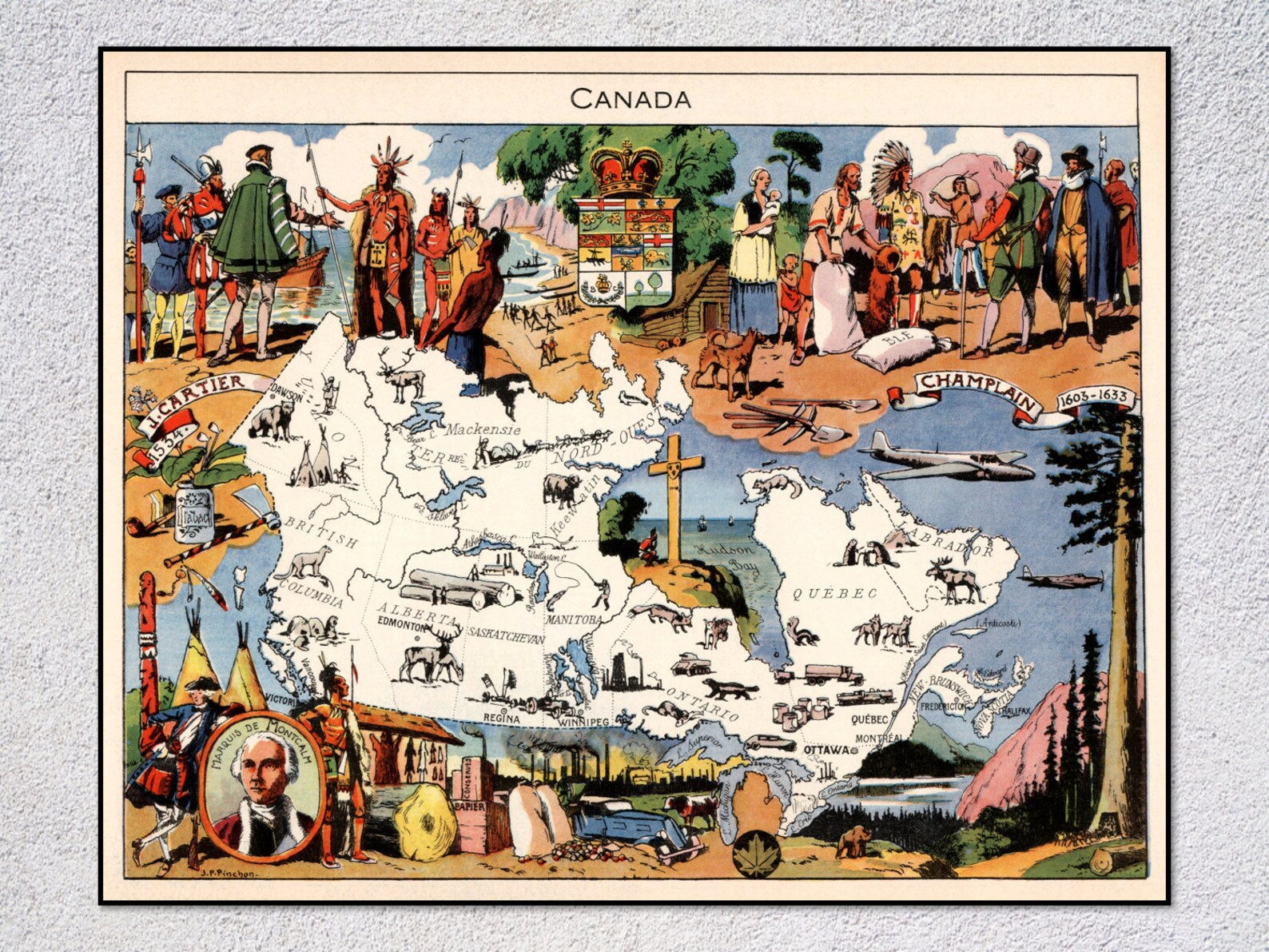 Canada Illustrated Map Artwork | Vintage Regional Cartography Poster ...