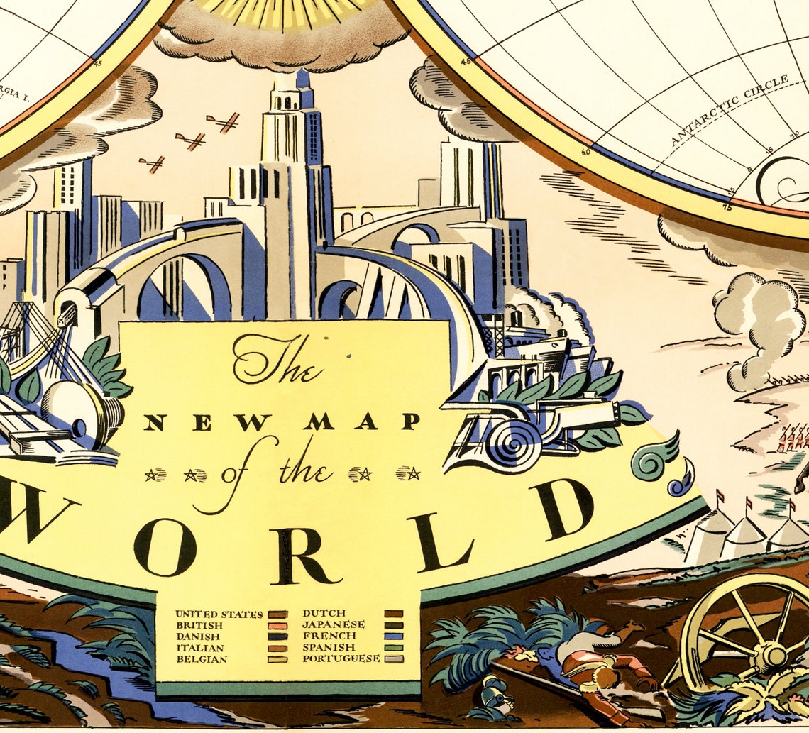 Historical Map 1928 The New map of The World | Etsy