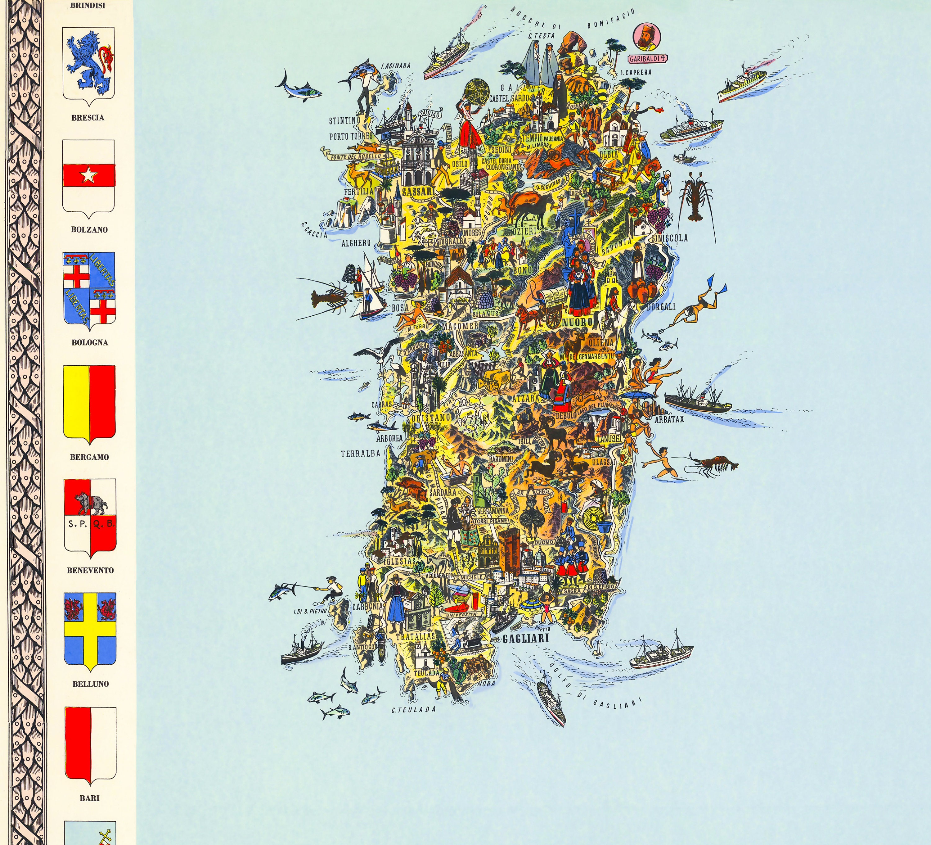 Pictorial Maps of Italian Regions (1956) | Illustrated Italy Map Poster ...