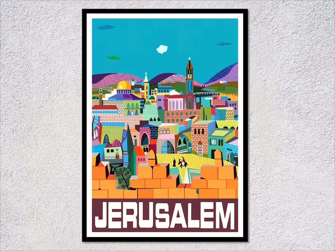 Vintage Jerusalem Tourism Poster, Israel Travel Print, Retro Vacation ...