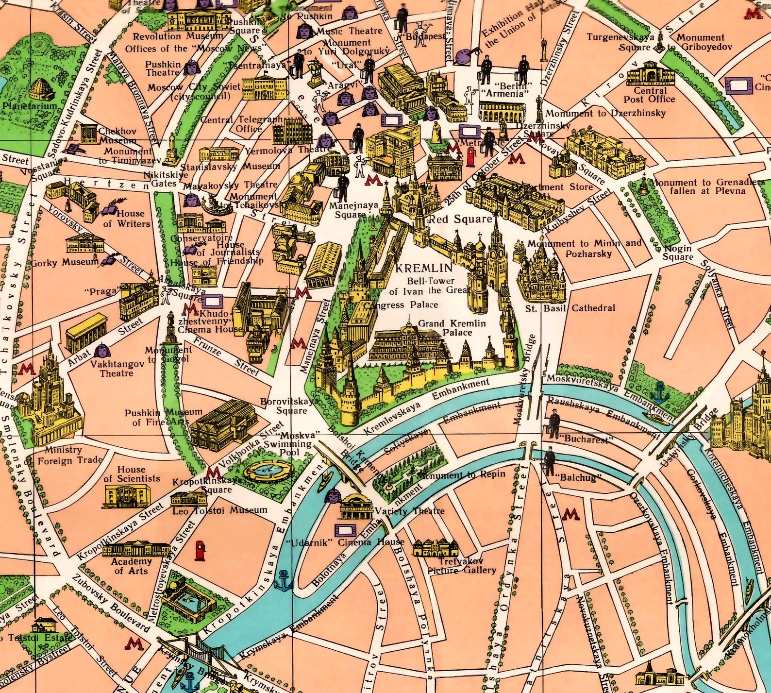 Large Tourist Map of Moscow City Moscow Travel Guide - Etsy