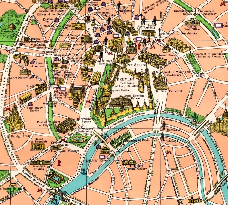 Large Tourist Map of Moscow City Moscow Travel Guide | Etsy