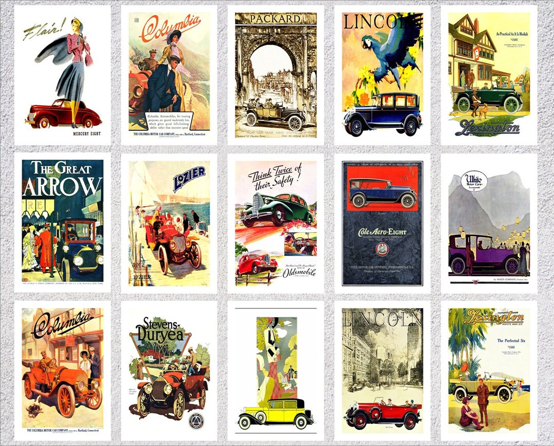 Vintage Car Ads Reproduction Set | 30 Antique Auto Poster Cards | Early ...