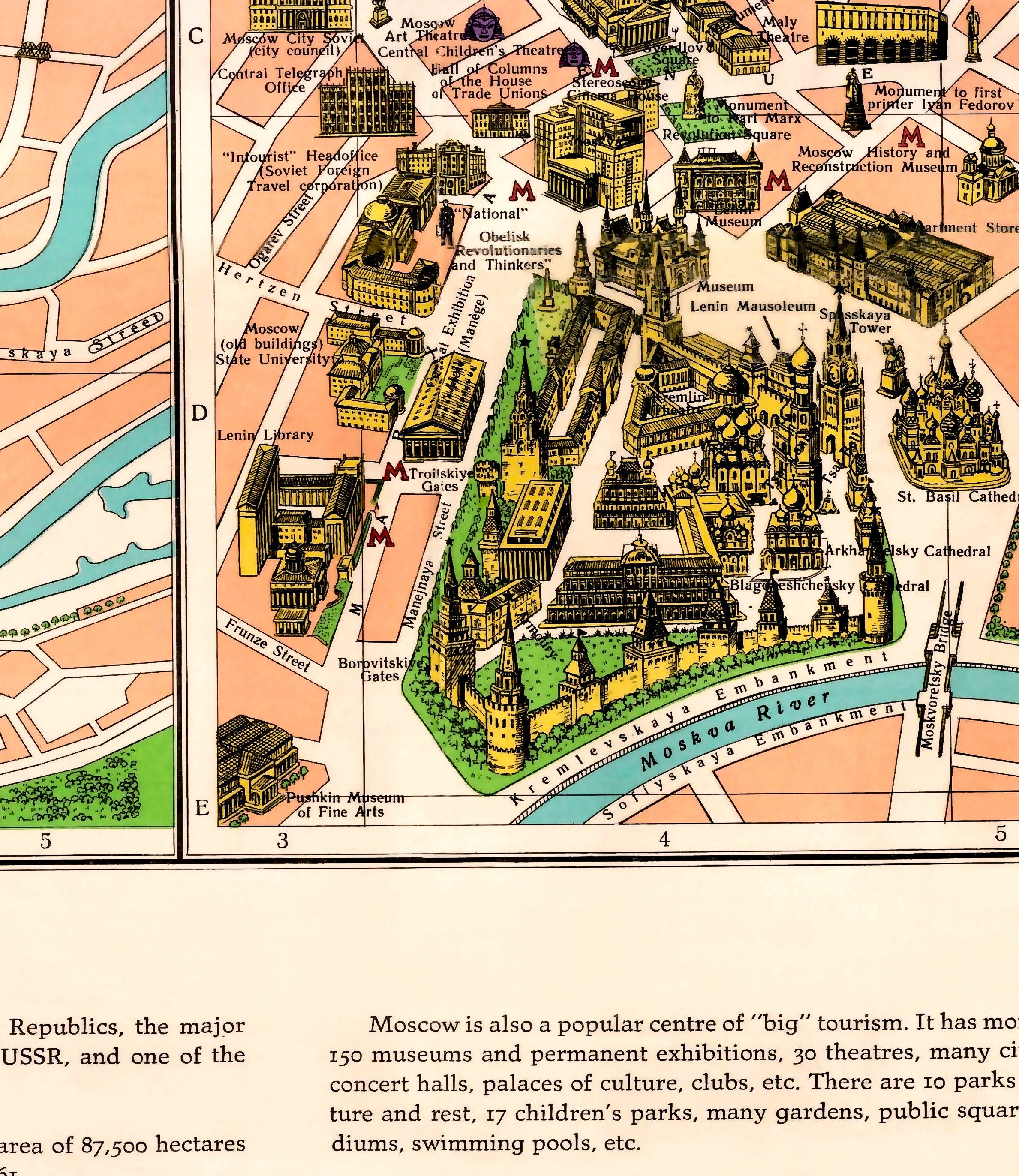 Large tourist map of Moscow city Moscow Travel Guide | Etsy