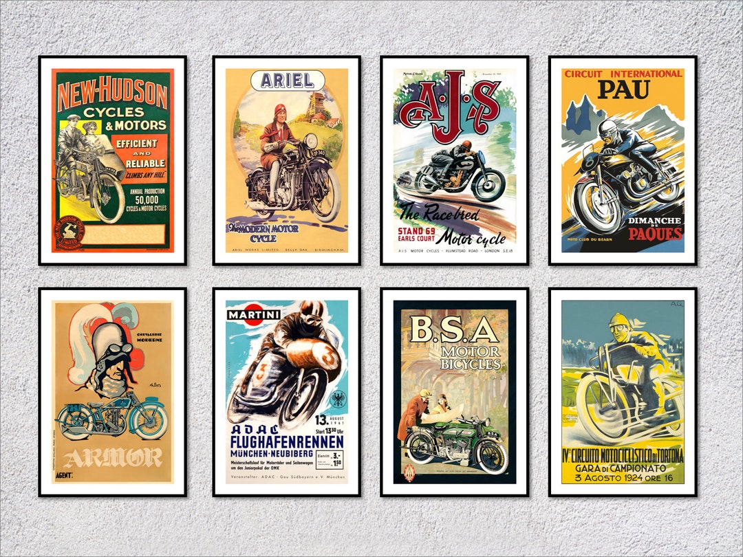Vintage Bike Rally Poster Set - Relive the Thrills of Two-wheeled ...