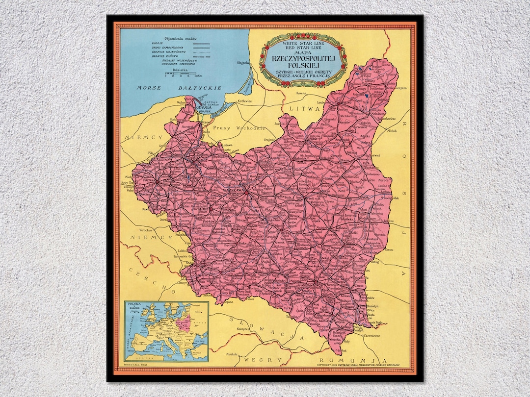 Historic Map, Old Map of Poland, 1929, Antique European Maps & Atlases Poland - Etsy