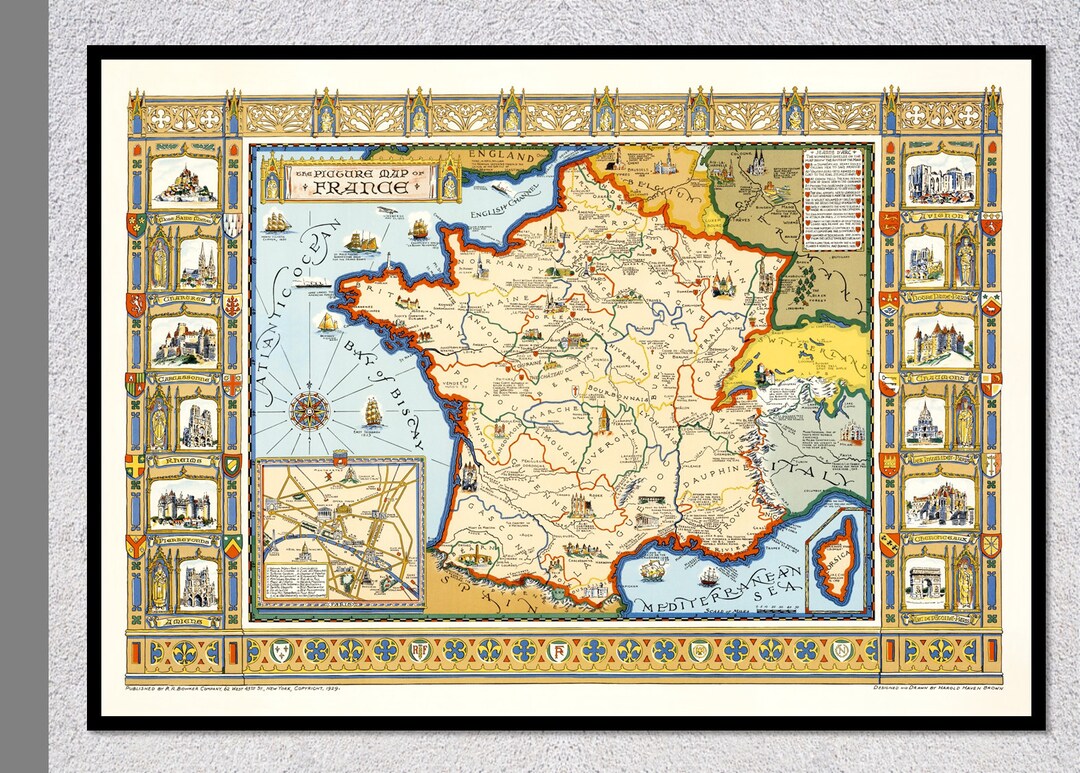 Vintage Pictorial Map of Europe and France (1929) | R.R. Bowker Co ...