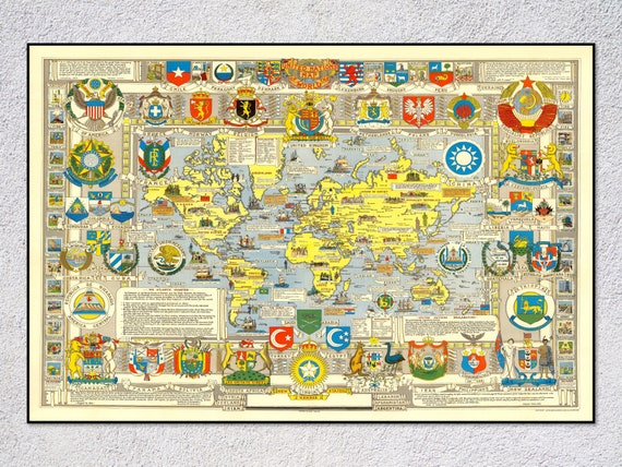 United Nations Map of the World 1947 World Map Old map | Etsy