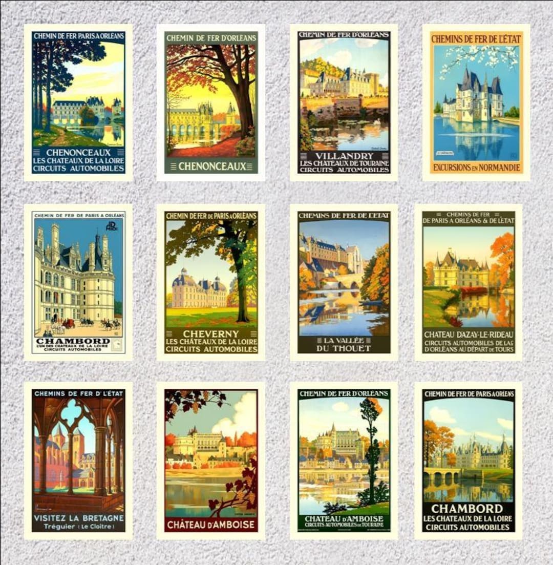 Set of 12 Vintage French Castle Postcards | Loire Valley Reprint ...