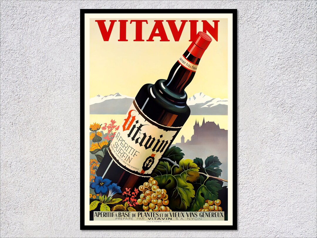 VITAVIN Herbal Wine Aperitif Poster – Vintage Liquor Advertisement ...
