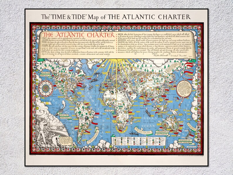 The Time & Tide Map of the Atlantic Charter 1942 Map of the - Etsy