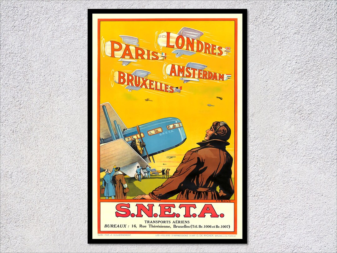 SNETA Belgian Airline | Aviation Poster | Flying Machines | Reprint - Etsy