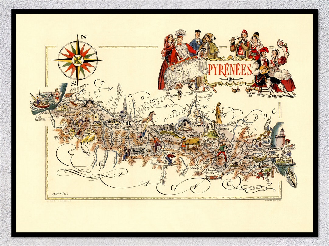 Majestic Pyrenees: Pictorial Map Poster - Etsy