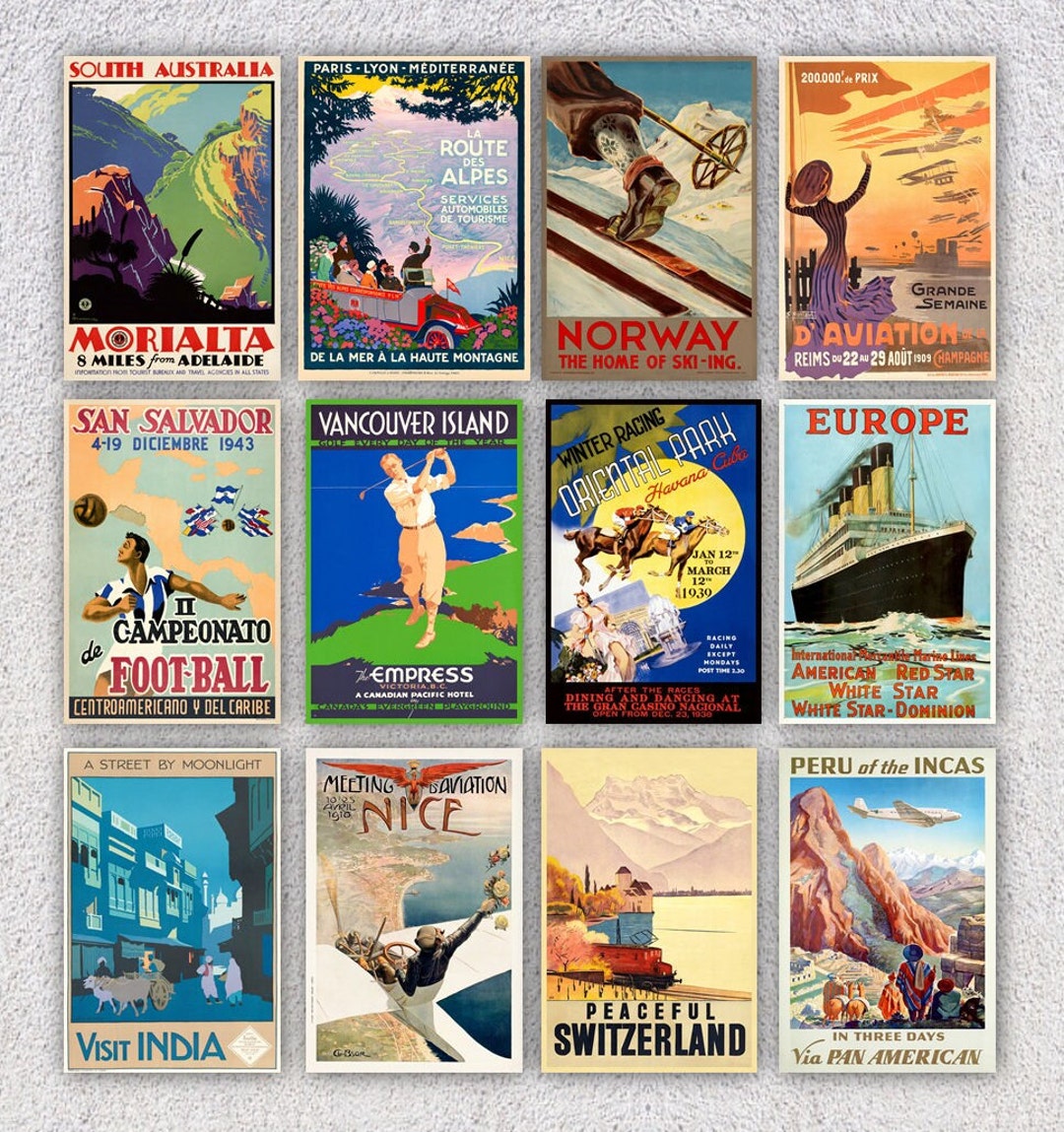 Set of 12 Vintage Travel Postcards | Restored World Tourism Ads ...