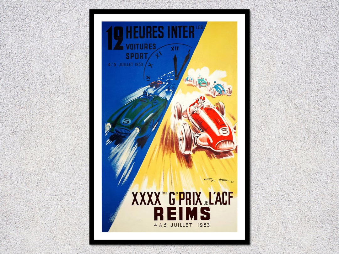 1953 Reims Racing Poster Reproduction | Vintage French Motorsport Print ...