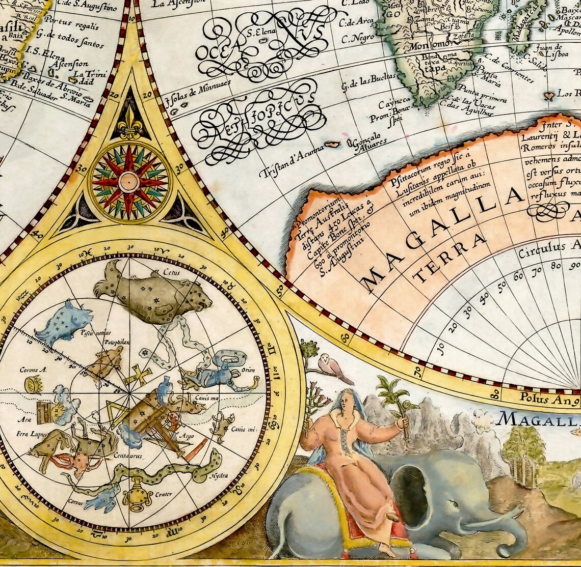 Historic Map 1594 Antique Double Hemisphere World Map | Etsy