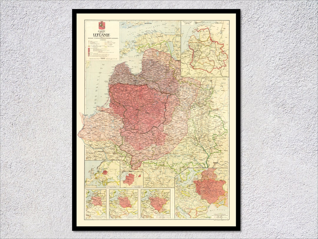 Lithuania Old Map (1918) – Historical Map Published in Lausanne ...