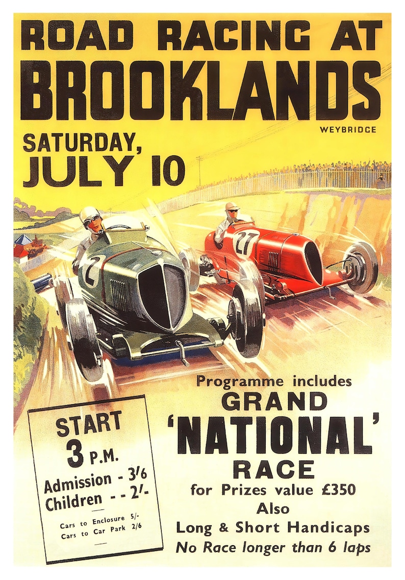 Brooklands Racing Poster | Historic Motorsport Wall Art - Etsy