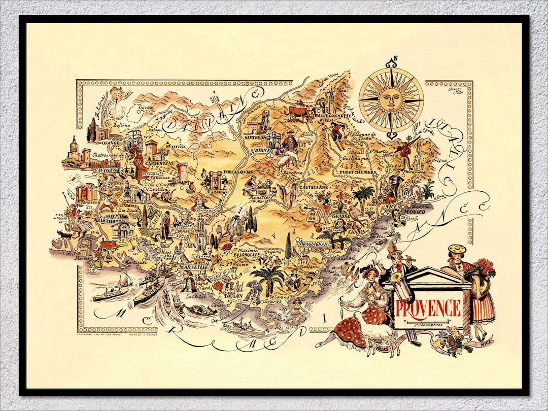 Provence Panache: Illustrated Pictorial Map Poster of France – Vintage ...