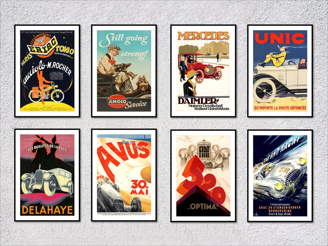 Vintage Auto Posters |set of 8 | Last Minute Gift Ideas - Etsy