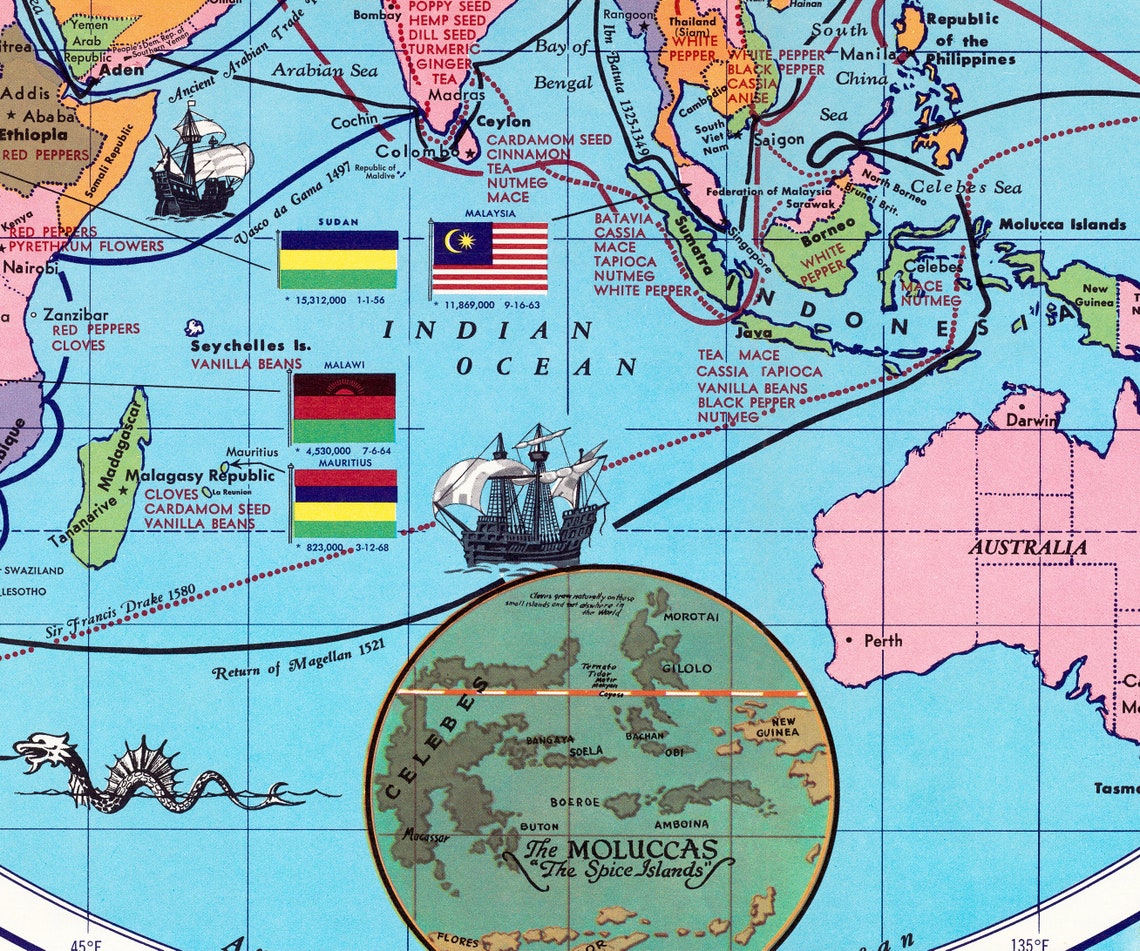 Spice World Map Pictorial Map of the World Reproduction - Etsy