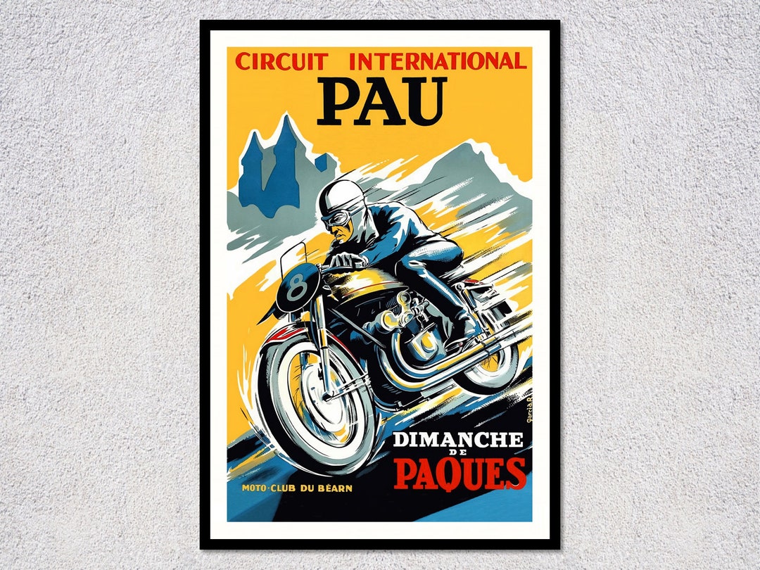 A French Motorcycle Poster Promoting the Pau Grand Prix Race in Pau ...