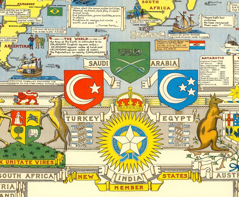 United Nations Map of the World 1947 World Map Old Map - Etsy