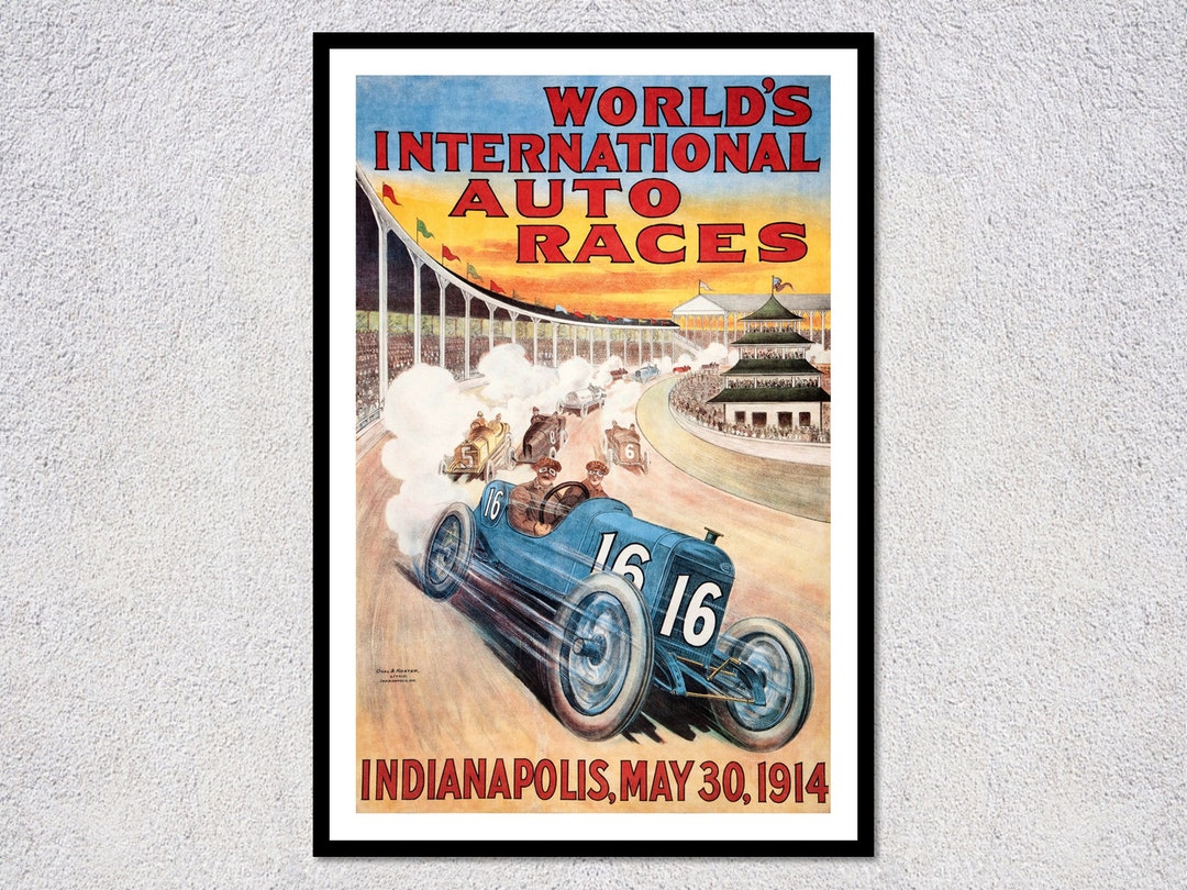 1914 Vintage American Racing Poster Reproduction | Antique Car Print ...