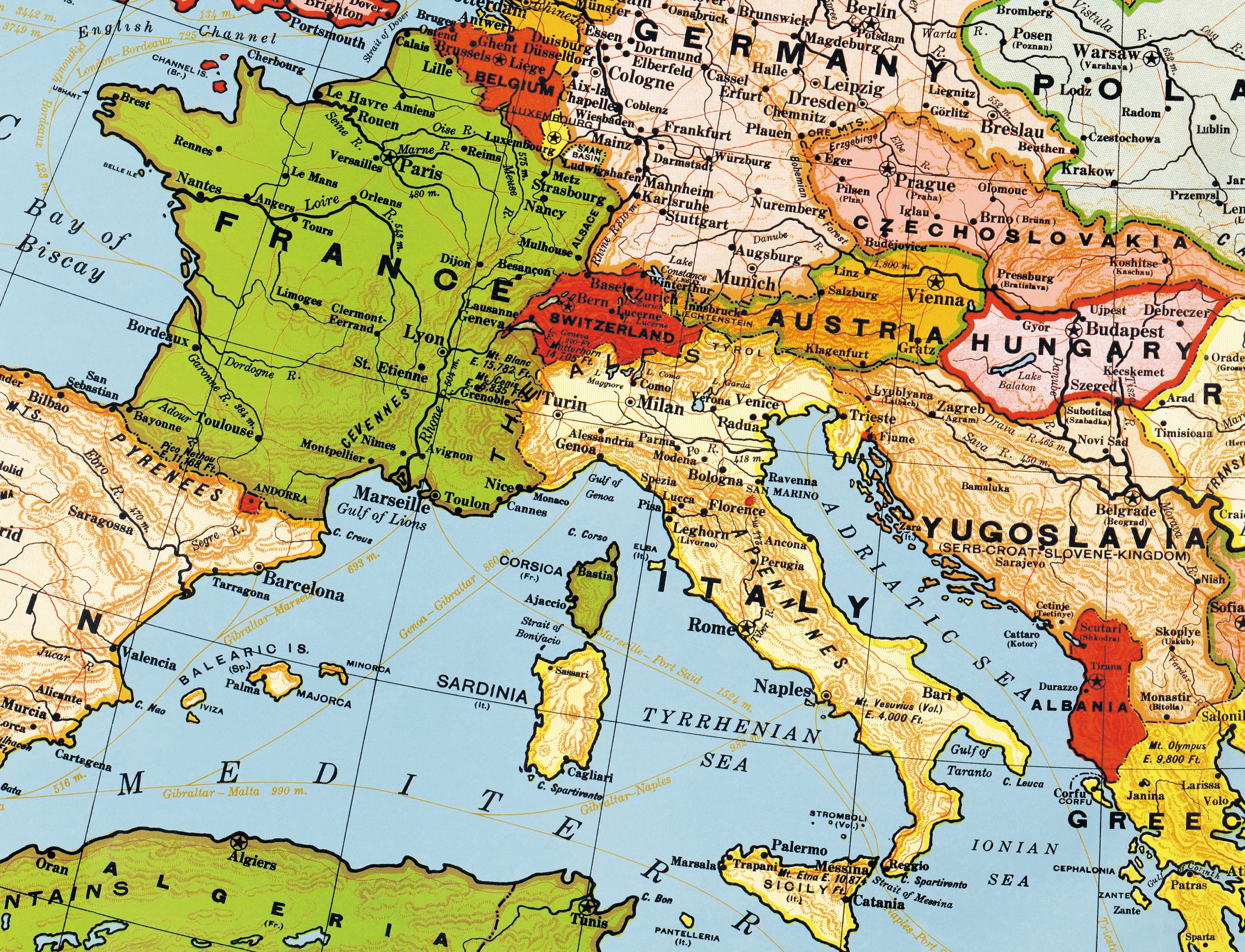 Europe Vintage Political Map Artwork | Detailed Continental Cartography ...