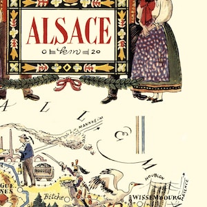 Vintage French Map Print | Alsace Lorraine Illustrated Map Poster for ...
