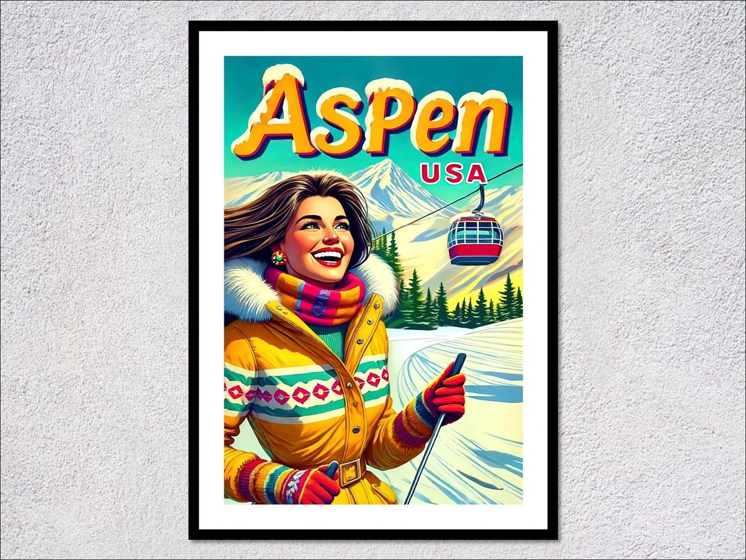 Aspen Ski Resort Wall Art Poster, Vail & Heavenly Ski Resorts, Colorado ...