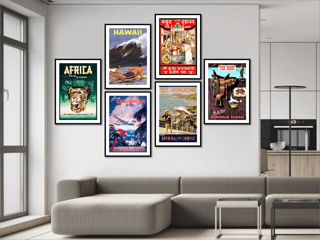 Set of 6 Vintage Travel Posters – Exotic Escapes Collection – Retro ...