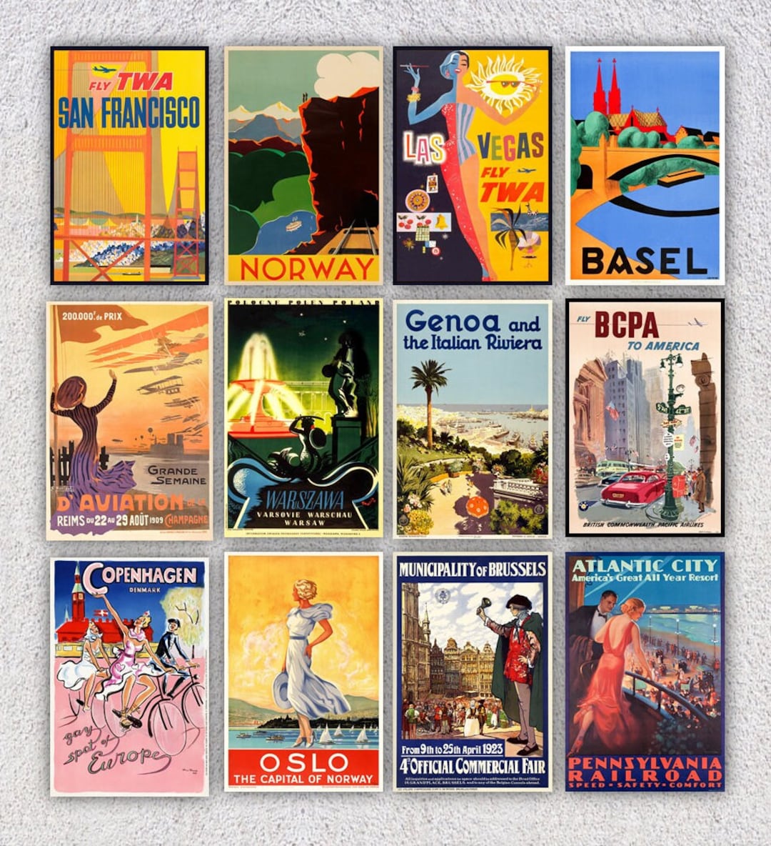 Set of 12 Vintage Travel Postcards - Retro Postcards - Vintage Travel ...