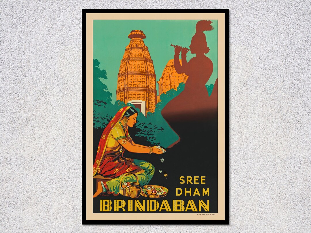 Dham Brindaban Vintage Poster | India Travel Art | Retro Hindu ...