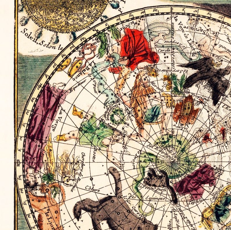 Astronomy Chart Posters Constellation Map Ancient Zodiac - Etsy