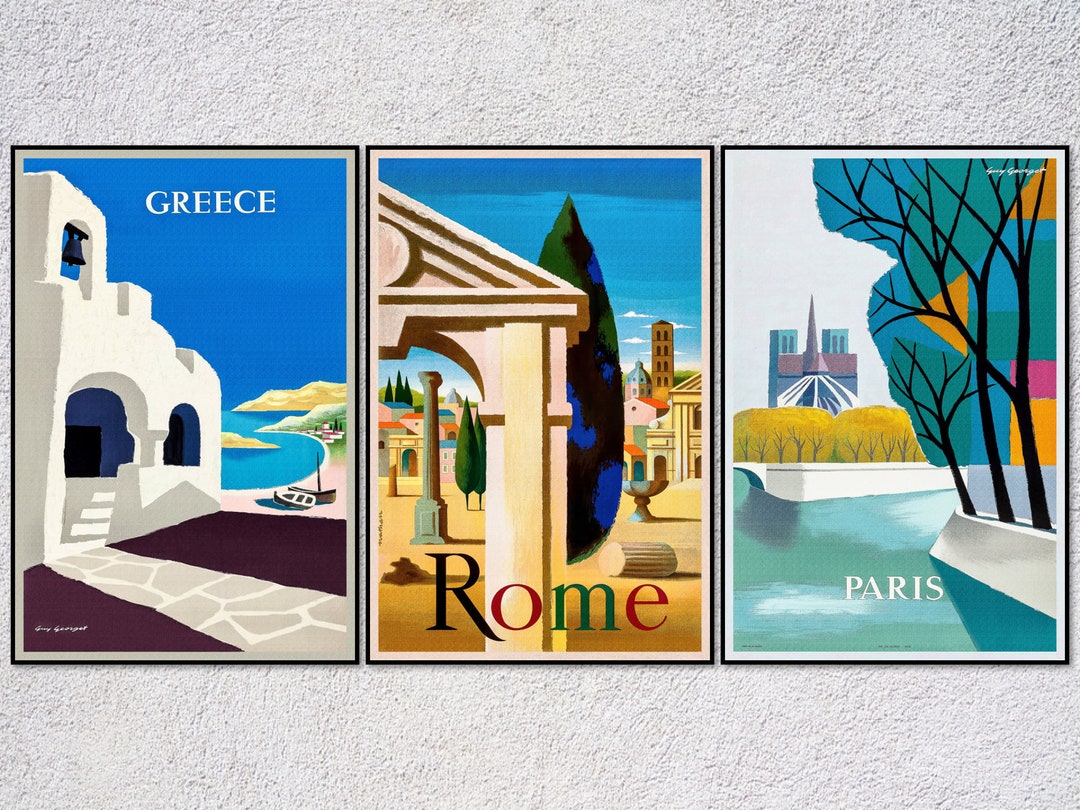 Europe Travel Poster Set of 3 | Greece Rome Paris Vintage Tourism Art ...
