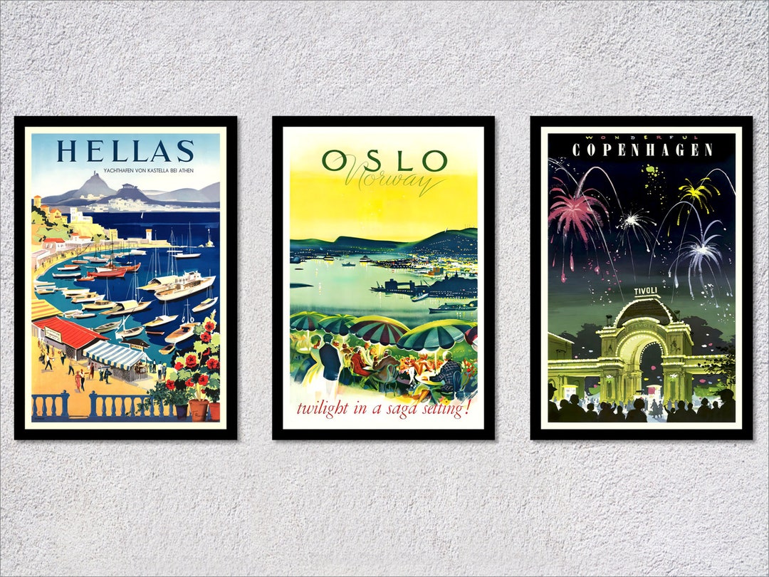 Vintage Travel Poster Set Travel & Advertising Art Deco Tourism Set of ...