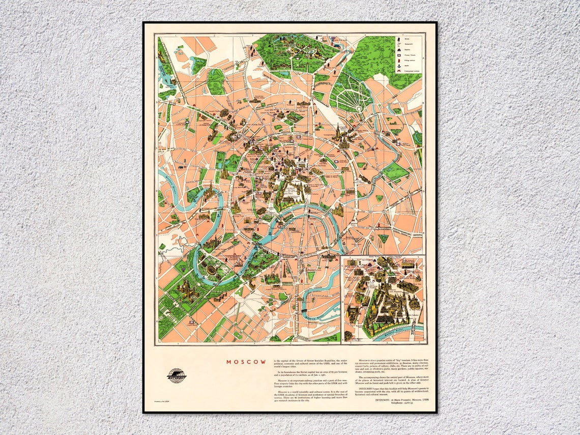 Large Tourist Map of Moscow City Moscow Travel Guide - Etsy