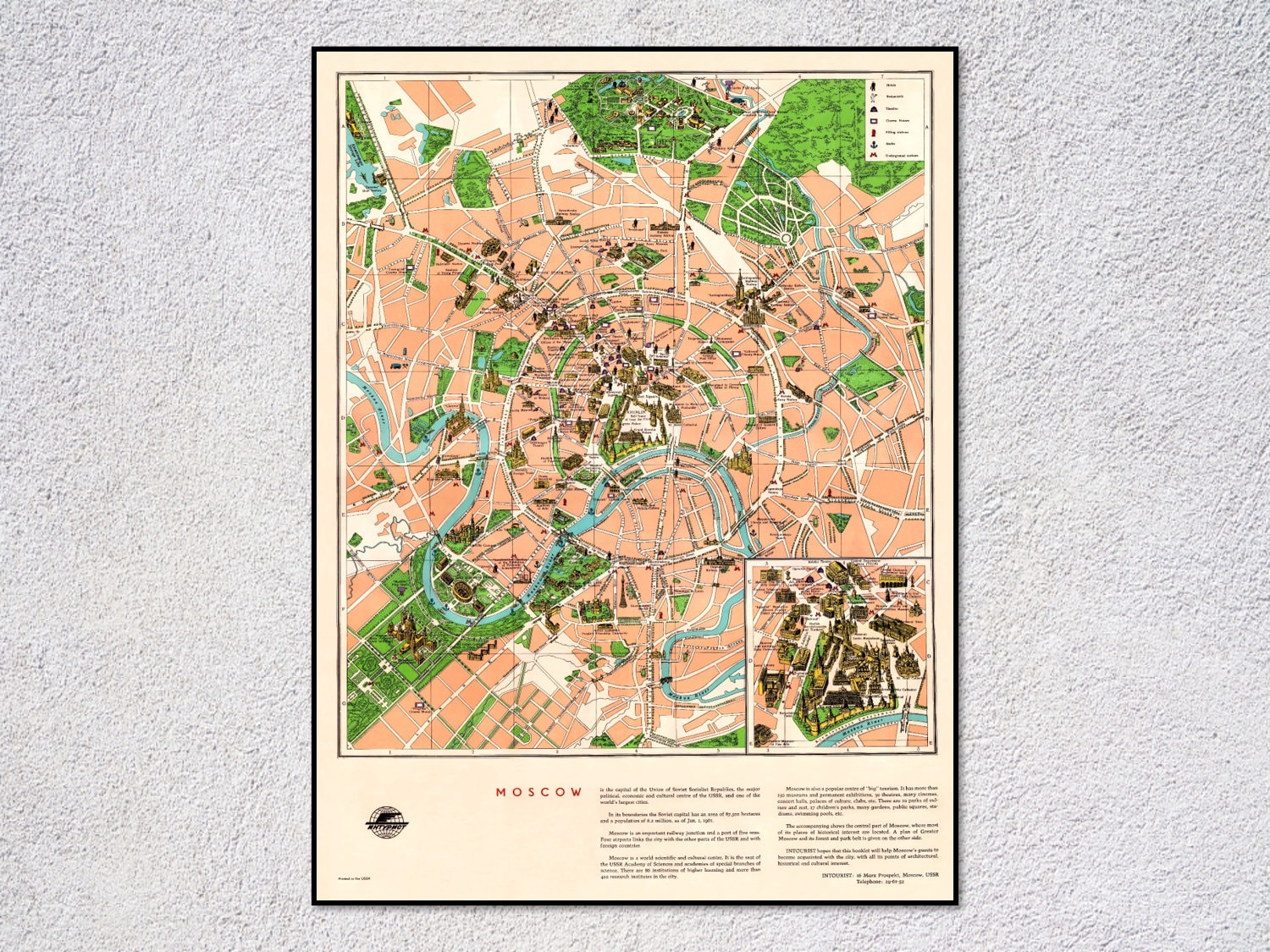 Large Tourist Map of Moscow City Moscow Travel Guide - Etsy