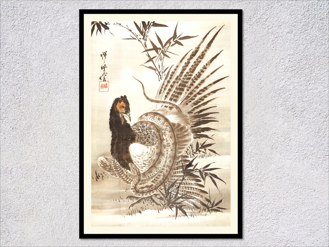 Pheasant Caught by a Snake – Kawanabe Kyōsai Print – Japanese Ink Art ...