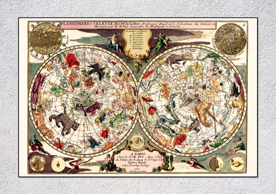 Astronomy Chart Posters – Constellation Map – Ancient Zodiac Print ...