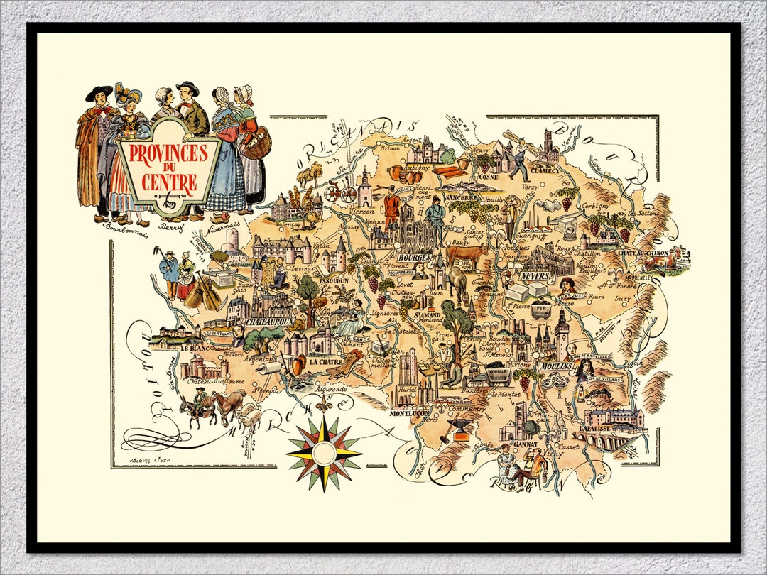 Provinces Du Centre Charm: Pictorial Map Poster - Etsy