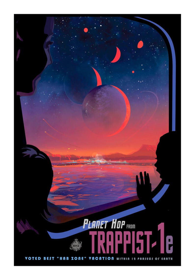 Discover | Trappist-1e | Retro Futuristic Exoplanet Poster | Space Art ...