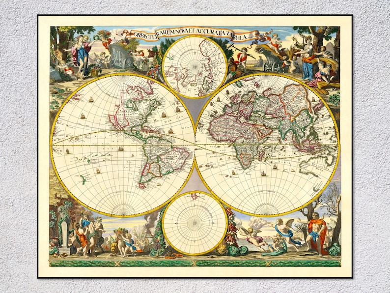 El Mundo 1700 / Mapa del mundo que muestra América del Norte - Etsy España