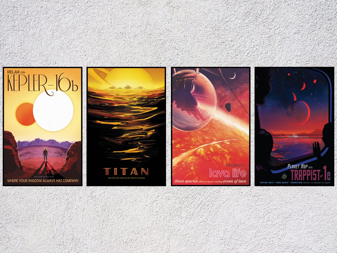 Retro Planetary Travel Poster Cosmos Vintage Poster Space Wall Art Set ...